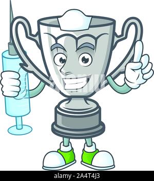 Syringe with Trophy - A cartoon illustration of a Syringe Mascot with a ...