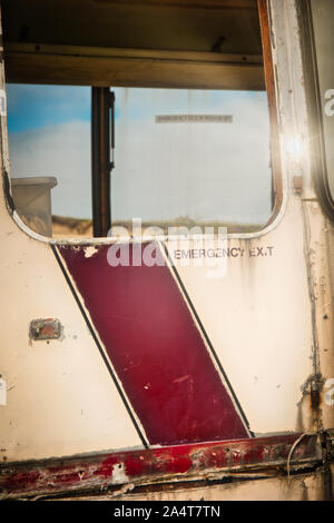 Emergency exit door on a bus, Nottinghamshire, England, UK Stock Photo ...