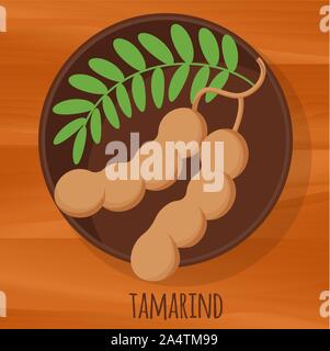 Tamarind fruit, tropical exotic food, vector isolated icon. Tamarind ...