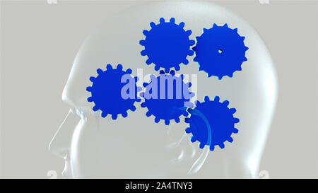 Spinning gears inside a head. 3d rendering of the thought process ...