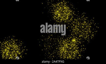 Computer generated composition many flashes of golden salute on a black ...