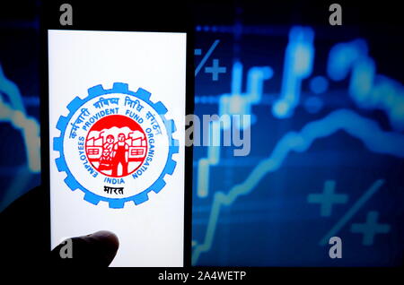 In this photo illustration, an EPFO logo is seen displayed on a ...