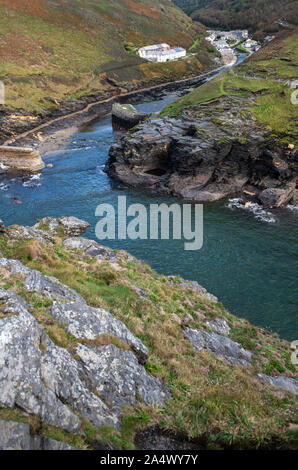 Rocky coast with Boscastle, view from Willapark Lookout, Cornwall ...