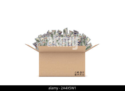 Open Cardboard Box with Dollar Bills, vector illustration Stock Photo ...