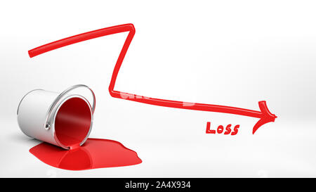 3d rendering of red paint leaking out of a bucket Stock Photo - Alamy