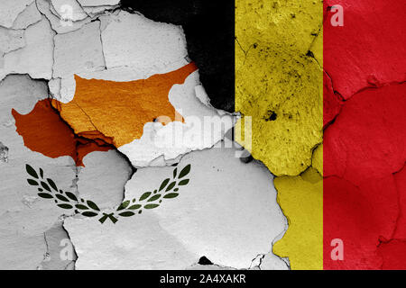 Flags of Belgium and Cyprus painted on cracked wall Stock Photo - Alamy