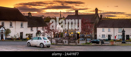 Thatched cottages and village pub at Chittlehampton, North Devon ...