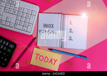 Writing note showing Unlock Your Potential question. Business photo ...