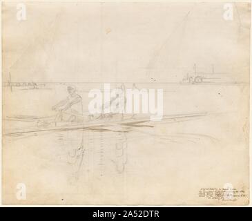 Perspective Drawing for "The Biglin Brothers Turning The Stake". Ink, watercolor, and pencil on ...