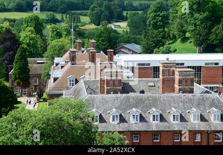 Aerial view of Marlborough College, Wiltshire, UK, left; the former ...
