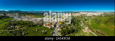 Ronda Spain aerial view of medieval hilltop town surrounded by walls ...