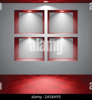 3d wall niches. Realistic vector two empty boxes, shelves on beige or ...