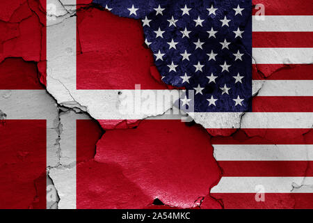 Flag of USA and Denmark painted on a concrete wall with soldier Stock ...