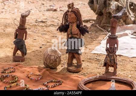Traditional jewelry, wooden puppets, handcraft made by Himba people ...