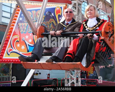 Mayor of Ilkeston Sue Beardsley rides the big wheel at Ilkeston Charter ...