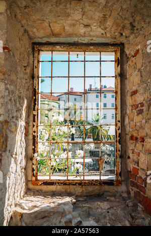 Riva street view through fortress window in Split, Croatia, Europe ...