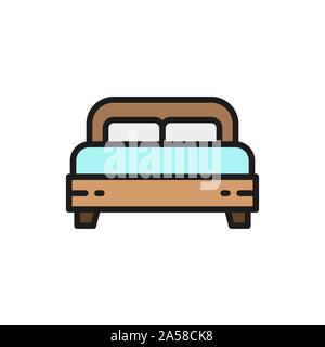 Double bed flat color icon. Isolated on white background Stock Vector ...