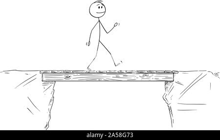 Person Walking Across the Bridge, Vector Cartoon Stick Figure ...