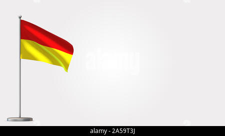 Azuay 3D waving flag illustration on a tiny metal flagpole. Isolated on ...