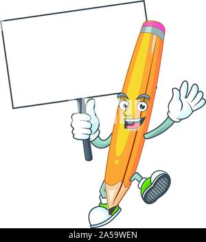 Pencil cartoon in character bring information board. Vector ...