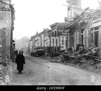 Original caption: Bomb damage, the result of a German ten-day siege of ...