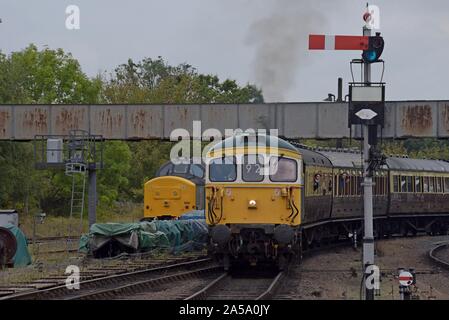 Ex British Rail Crompton Class 33 heritage diesel loco 33108 approaches ...