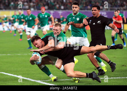 New Zealand's George Bridge is tackled during the 2019 Rugby World Cup ...