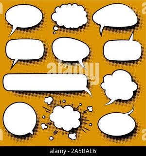 White grunge comic speech bubbles on dark background. Hand drawn retro ...