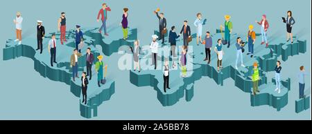 Isometric world map with business infographics design elements vector ...
