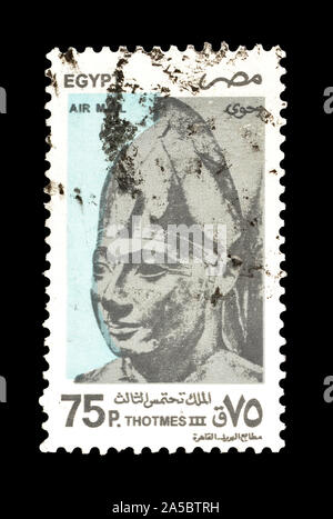 Cancelled postage stamp printed by Egypt, that shows Pyramids, Crown ...