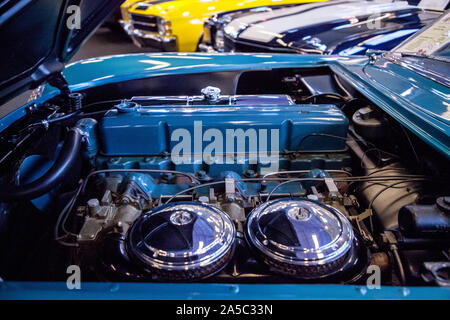 1954 Blue Chevrolet Corvette engine compartment showing all components ...