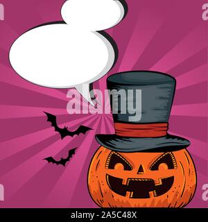 halloween pumpkin with bats flying pop art style Stock Vector Image ...
