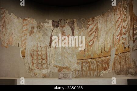 Wall painting of the apse of the Cathedral of Faras, depicting the ...