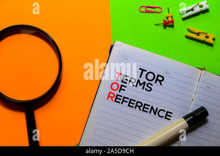 TOR. Terms Of Reference acronym on book. Office desk background Stock ...