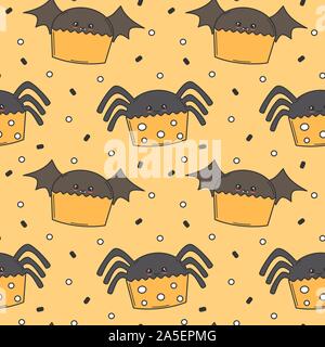 Halloween cupcake pattern seamless. Set Cupcake Scull and Ghost, Zombie ...