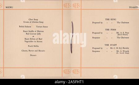 1927 Staff Dinner Invite and Menu - W H Smith & Son's Stock Photo - Alamy