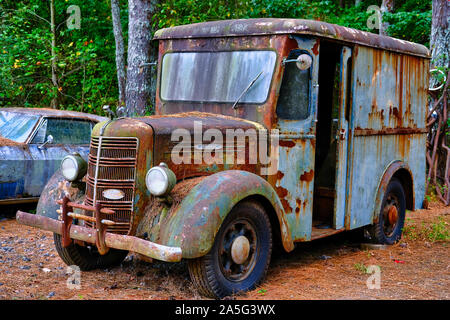 destroyed old rusty abandoned delivery van in the country in france ...