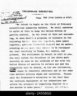 World War I. Zimmermann Telegram. This telegram written by German ...