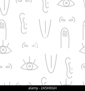 Seamless five sense pattern. Background with images of nose, tongue ...