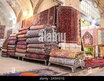Traditional iranian carpets shop in old Grand Bazaar, located in the ...