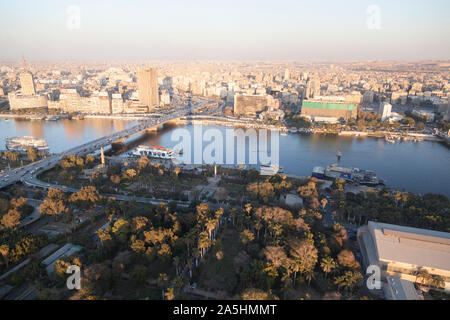 The 6th of October bridge over the Nile River at dusk in Cairo Egypt ...