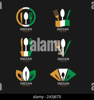 Indian food icon. Indian flag symbol Spoon fork and knife icons Stock ...