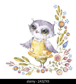 Hand drawn bird flying with flower roses tropical vintage print Stock ...