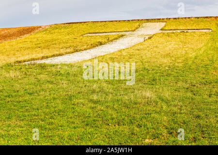 White cross carved into the North Downs at Lenham to commemorate those ...