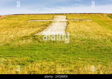 White cross carved into the North Downs at Lenham to commemorate those ...