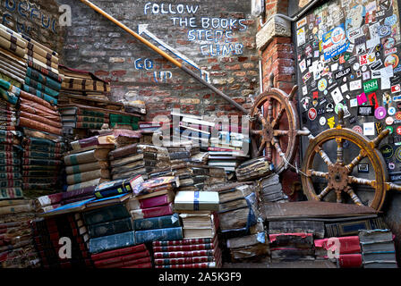 The book steps consisting of water damaged books in the bookshop ...