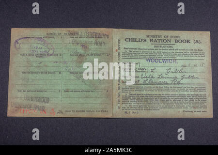 First World War Childs Ration Book issued by Ministry of Food England ...