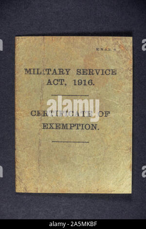 Certificate of Exemption, Military Service Act, 1916 (replica) front ...