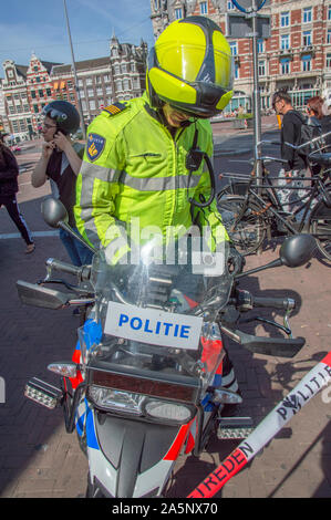 Front view of a Dutch police motorcycle isolated on a white background ...