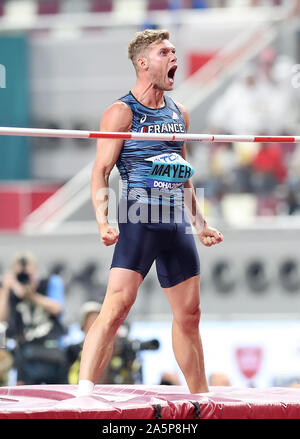 France's Kevin Mayer reacts after winning the Men's decathlon during ...